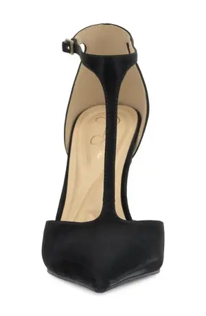 Jessica Simpson Willna T-strap Pointed Toe Pumps - Black Satnll