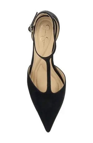 Jessica Simpson Willna T-strap Pointed Toe Pumps - Black Satnll