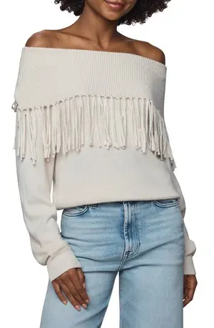 Splendid Simone Fringe Off-the-shoulder Sweater - Pale Oak
