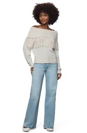 Splendid Simone Fringe Off-the-shoulder Sweater - Pale Oak
