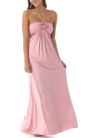 SKY Rosette Halter Maxi Dress