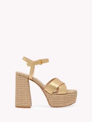 GIANVITO ROSSI Metallic Leather And Raffia Sandals