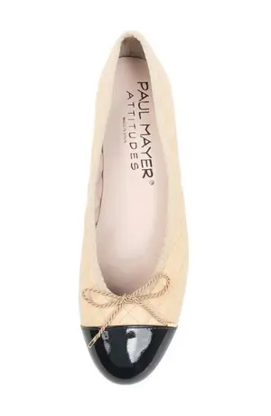 PAUL MAYER ATTITUDES Cap Toe Ballet Flat - Beige/black Patent