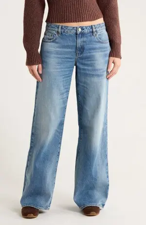 PACSUN Casey Low Rise Wide Leg Jeans - Medium Indigo