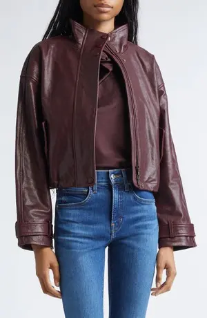 Veronica Beard Bateman Leather Jacket - Raisin