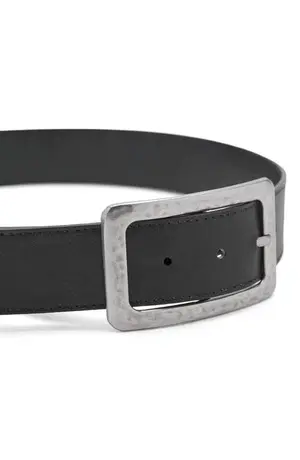 Mango Square Buckle Textured Belt - Black