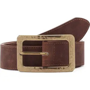 Mango Square Buckle Textured Belt - Brown