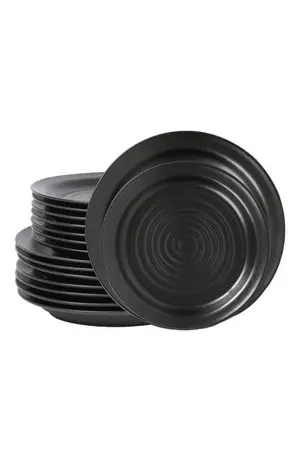 STONE + LAIN Orbit Stoneware 12-piece Dinnerware Set With Pasta Bowls - Charcoal 12 Piece Set