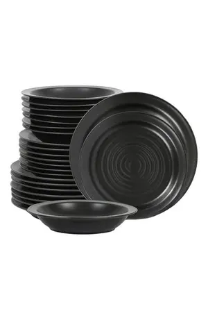STONE + LAIN Orbit Stoneware 12-piece Dinnerware Set With Pasta Bowls - Charcoal 24 Piece Set