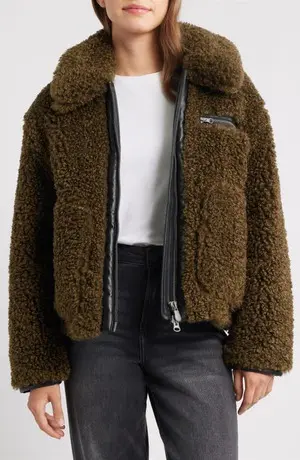 SAVE THE DUCK Hester Faux Fur Jacket - Bark Green