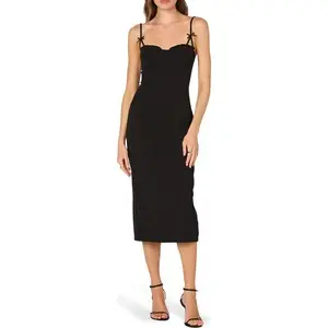 Astr The Label Bow Strap Midi Dress - Black
