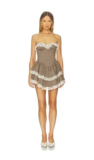 Brown Lace Trim Mini Dresses