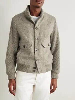 Eleventy Shawl-collar Wool And Cashmere-blend Bomber Jacket
