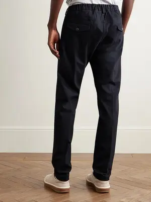 Eleventy Slim-fit Pleated Cotton-blend Twill Trousers - Blue