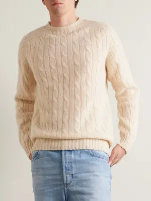 DRAKE'S Cable-knit Brushed-wool Sweater - Neutrals