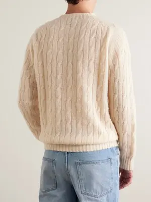 DRAKE'S Cable-knit Brushed-wool Sweater - Neutrals