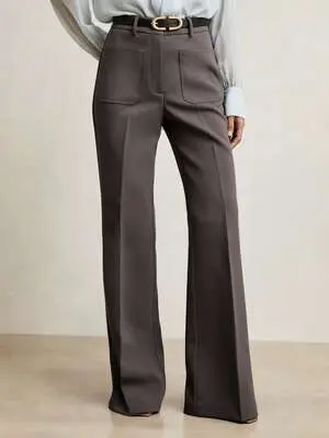REISS Priya Petite Twill Patch-pocket Flared Trousers - Mauve Neutral