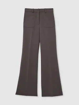 REISS Priya Petite Twill Patch-pocket Flared Trousers - Mauve Neutral