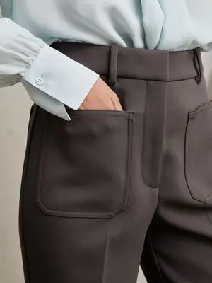 REISS Priya Petite Twill Patch-pocket Flared Trousers - Mauve Neutral