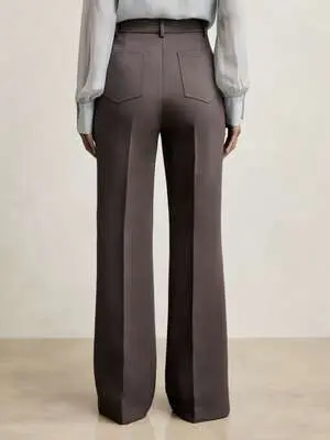 REISS Priya Petite Twill Patch-pocket Flared Trousers - Mauve Neutral