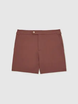 REISS Side-adjuster Swim Shorts - Terracotta Brown