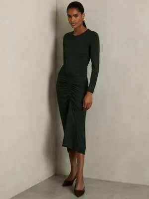 REISS Ginny Ruched Jersey Midi Dress