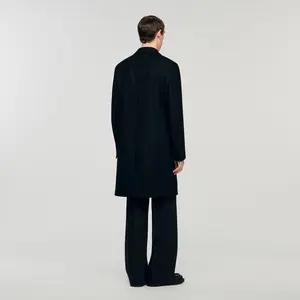 Sandro Wool Broadcloth Coat With Lapel Collar - Black