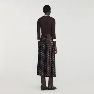 Sandro Scarf Print Pleated Midi Skirt - Brown / White