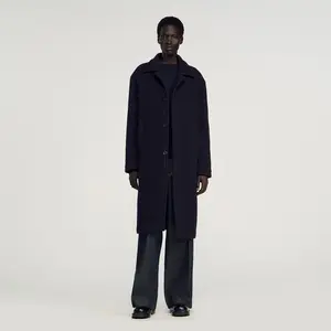 Sandro Virgin Wool And Cashmere Coat - Navy Blue