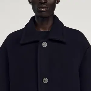 Sandro Virgin Wool And Cashmere Coat - Navy Blue