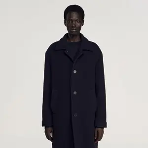 Sandro Virgin Wool And Cashmere Coat - Navy Blue