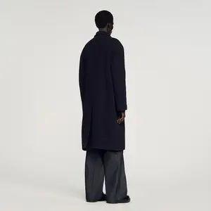 Sandro Virgin Wool And Cashmere Coat - Navy Blue
