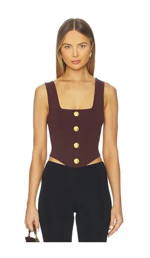 L'Agence Saga Square Neck Knit Corset With Gold-tone Button Accents - Chocolate