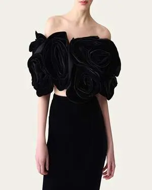 Carolina Herrera Draped Flower Appliqué Off-the-shoulder Crop Top