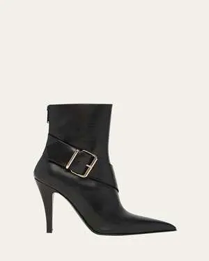 Alexander McQueen Heron Buckle Leather Ankle Booties
