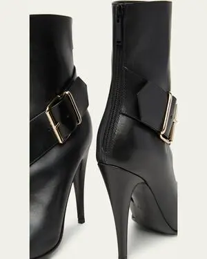 Alexander McQueen Heron Buckle Leather Ankle Booties