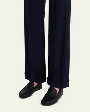 THE ROW Leo Grained Leather Slippers