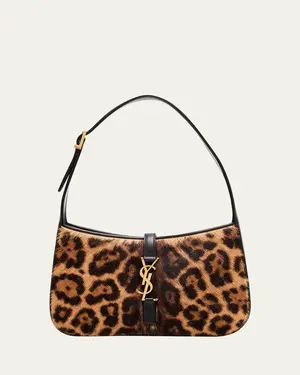Saint Laurent Le 5 A 7 Shoulder Bag In Leopard-print Calf Hair - Nero/natural