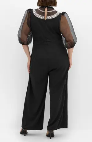 City Chic Embellished Sheer Panel Jumpsuit