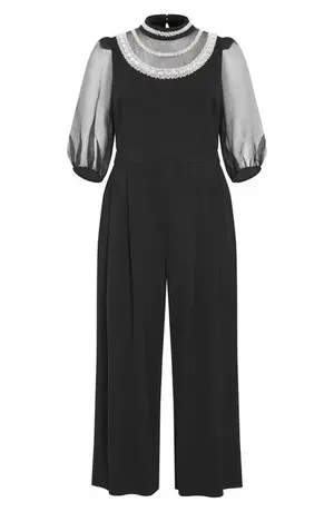 City Chic Embellished Sheer Panel Jumpsuit