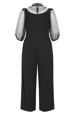 City Chic Embellished Sheer Panel Jumpsuit