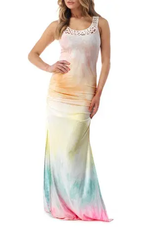 SKY Ruched Tie Dye Sleeveless Maxi Dress