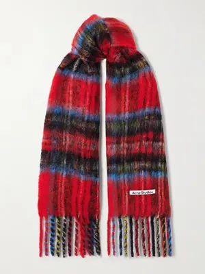 Acne Studios Fringed Checked Mohair-blend Scarf - Red