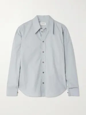 LEMAIRE Topstitched Cotton And Silk-blend Shirt - Gray