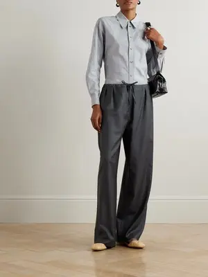 LEMAIRE Topstitched Cotton And Silk-blend Shirt - Gray