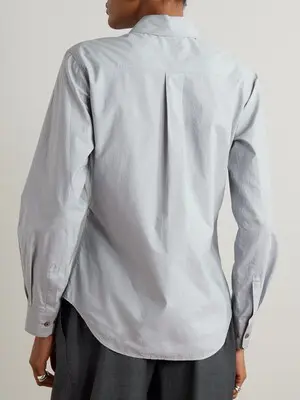 LEMAIRE Topstitched Cotton And Silk-blend Shirt - Gray
