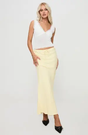Princess Polly Mercer Linen Blend Drawstring Maxi Skirt - Lemon