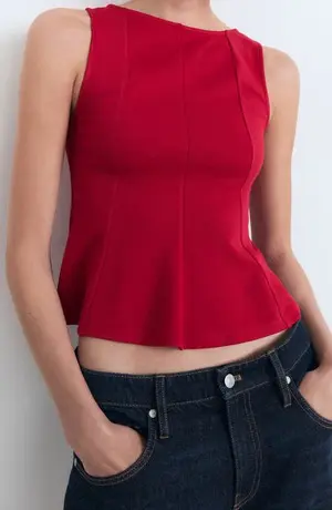 Mango Seam Detail Sleeveless Peplum Top - Red