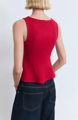 Mango Seam Detail Sleeveless Peplum Top - Red