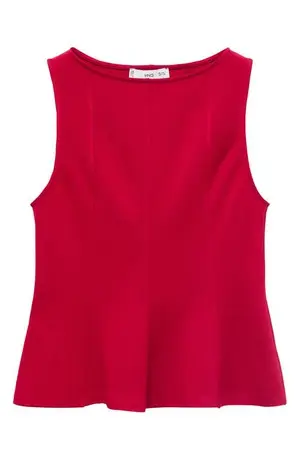 Mango Seam Detail Sleeveless Peplum Top - Red